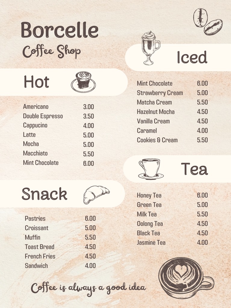 Beige and Brown Minimalist Aesthetic Coffee Shop Menu | PDF
