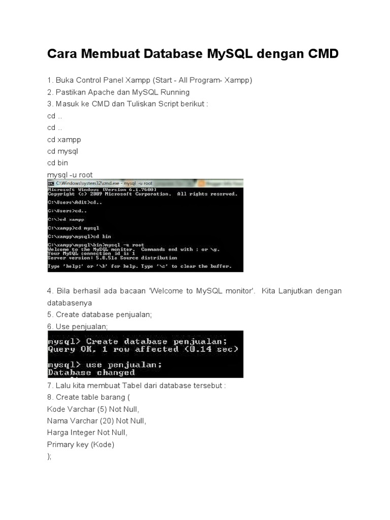 Cara Membuat Database MySQL Dengan CMD | PDF