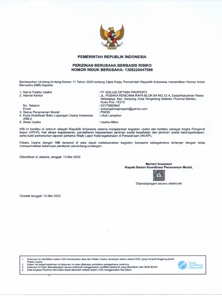 NIB (Nomor Induk Berusaha) | PDF