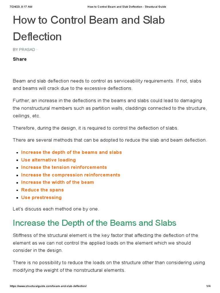 How To Control Beam and Slab Deflection - Structural Guide | PDF | Beam ...