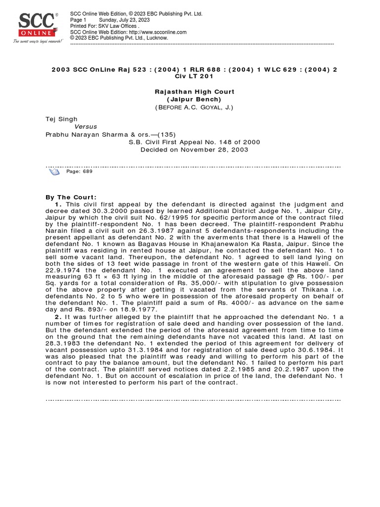 Specific Performance of Contract | PDF | Lawsuit | Specific Performance