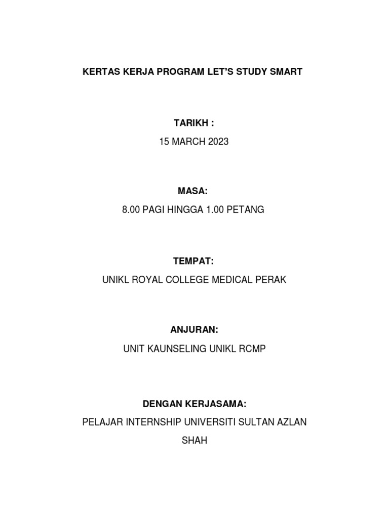 Kertas Kerja Program Let's Study Smart | PDF