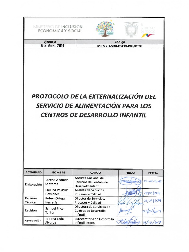 1 - Protocolo Externalización Servicio de Alimentación - V3 | PDF ...
