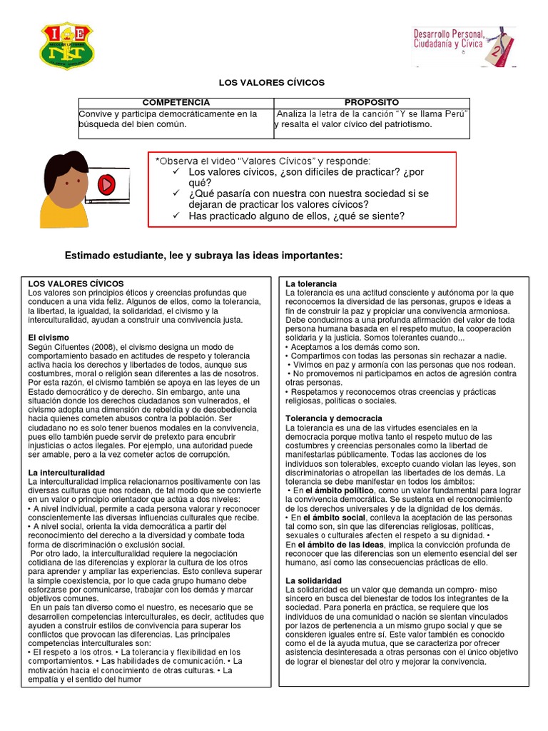 Valores Cívicos: Tolerancia y Civismo | PDF
