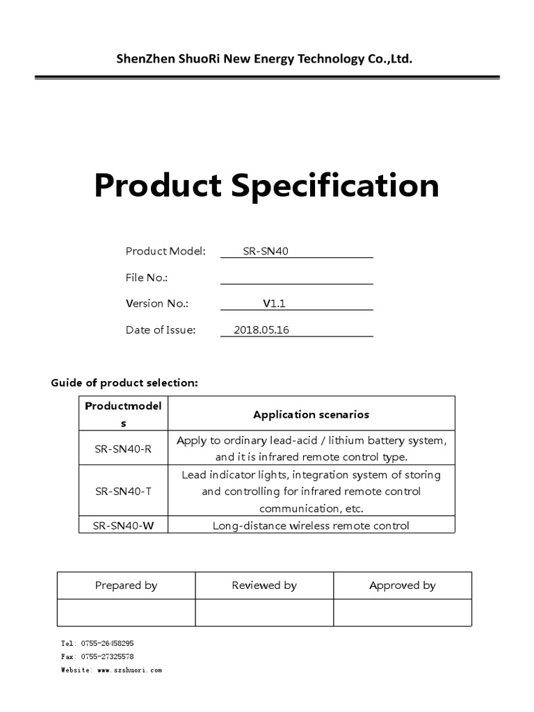 SR-SN40 Solar Light Controller Specs | PDF