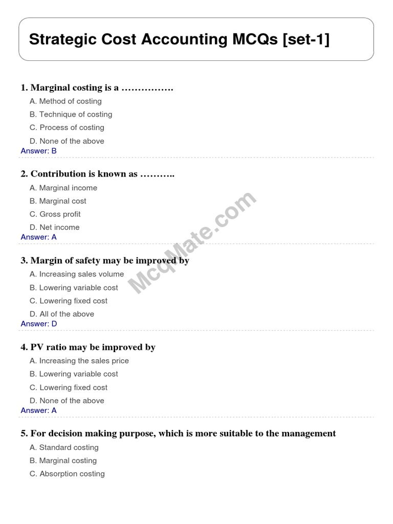 Strategic Cost Management MCQ - 3 | PDF