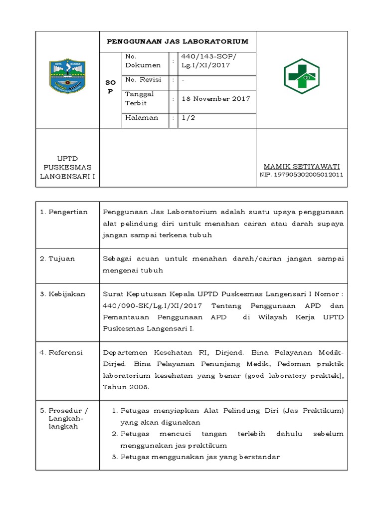 8.1.2.8 A SOP PENGGUNAAN JAS LABORATORIUM | PDF