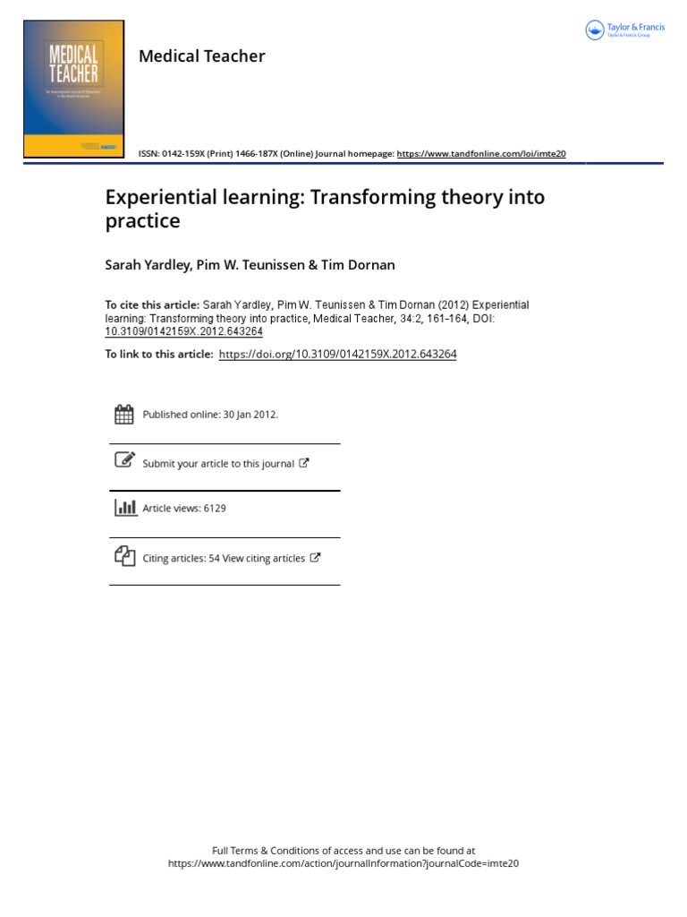 Yardley, Teunissen, Dornan (2012) Experiential Learning. Transforming Theory Into Practice | PDF ...