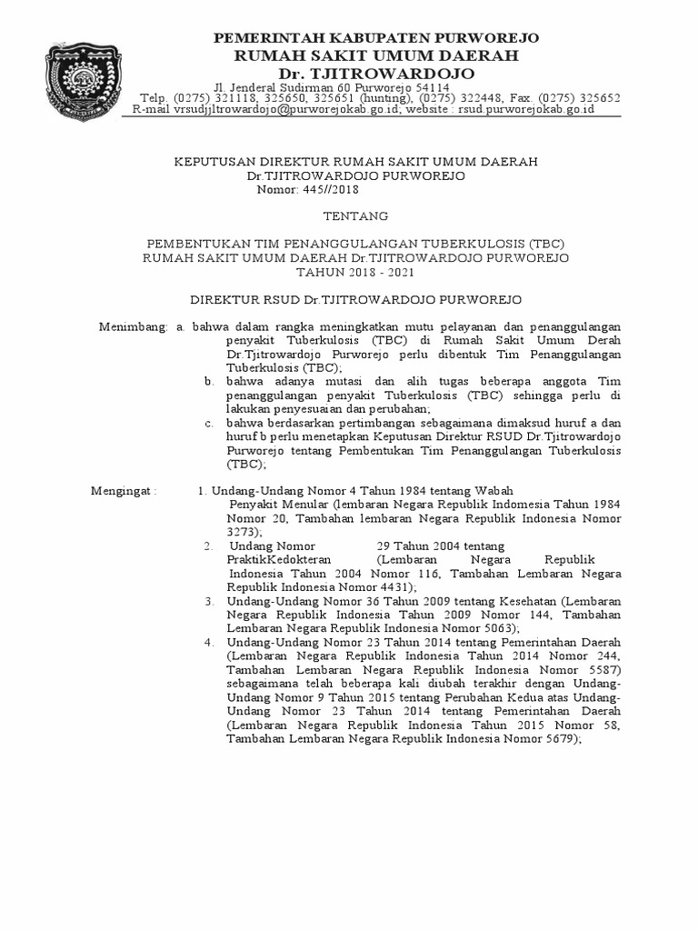SK Pembentukan Tim Penanggulangan TBC Tahun 2018 | PDF