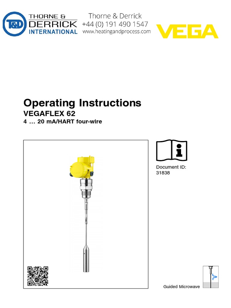 VEGA Level Sensor VEGAFLEX 62 Guided Wave Radar Level Sensor Operating ...