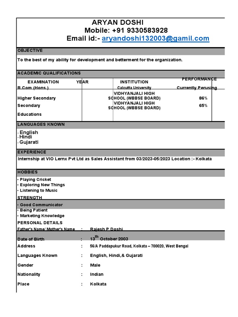 Aryan Doshi CV-2 | PDF