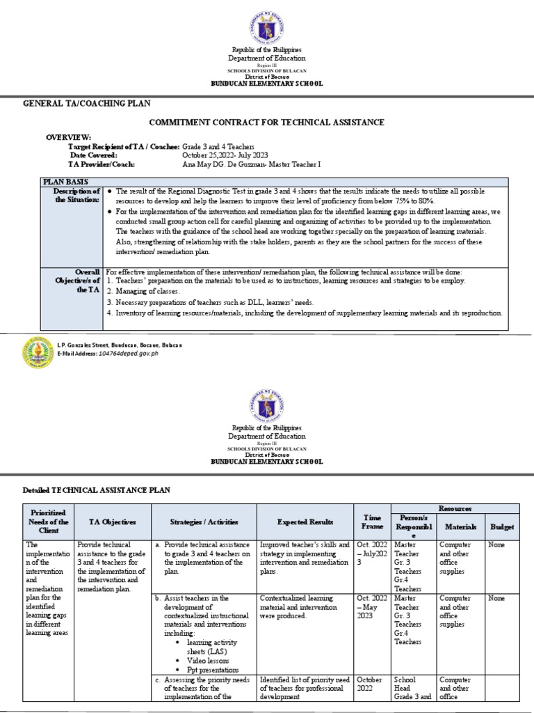 Ta Plan For Grade 3 and Grade 4 Teachers 2022 2023 | PDF