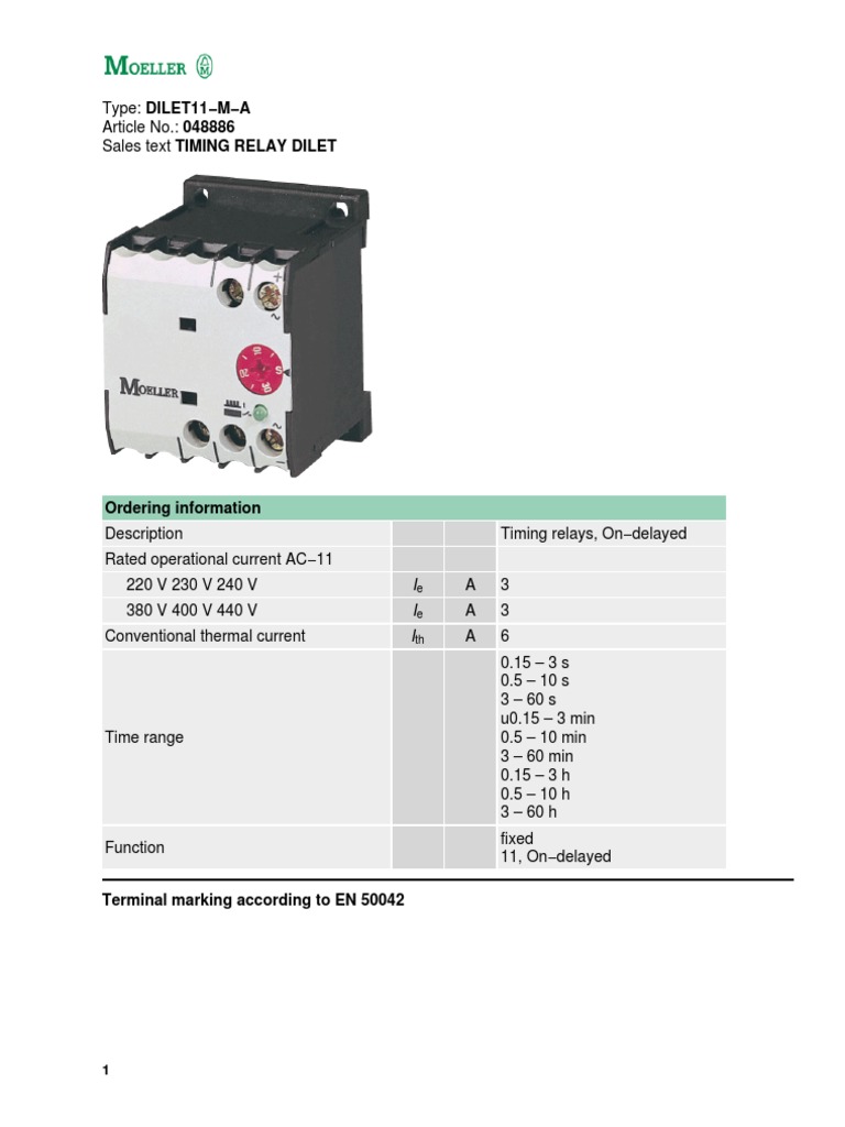 Moeller Datasheet DILET11-M-A 048886 | PDF | Relay | Fuse (Electrical)