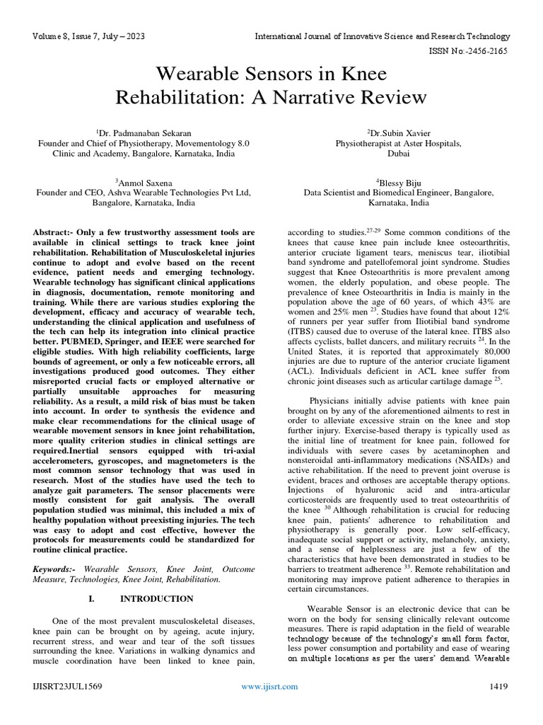 Wearable Sensors in Knee Rehabilitation: A Narrative Review | PDF