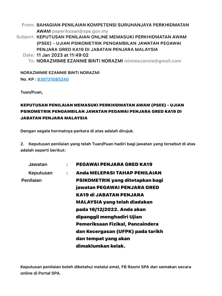 Keputusan Penilaian Online Memasuki Perkhidmatan Awam (Psee) - Ujian ...