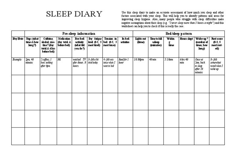 Sleep Diary | PDF | Sleep | Psychology