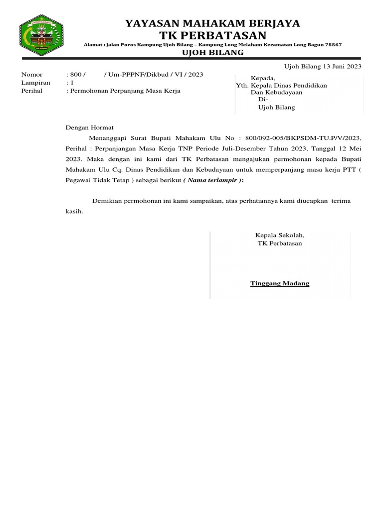 Contoh Surat Usulan Perpanjangan PTT | PDF