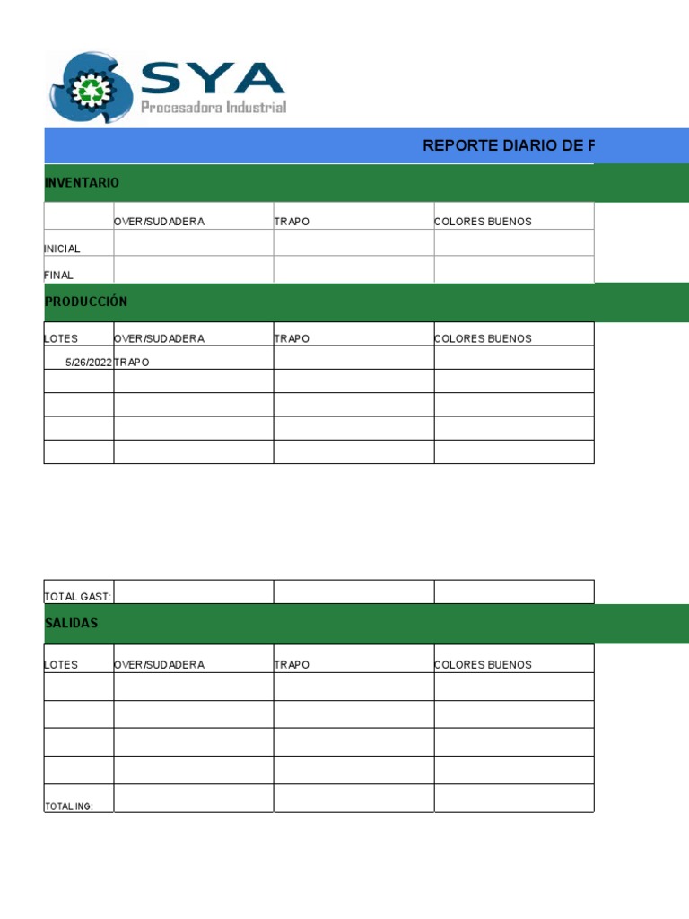 Modelo-Reporte-de-Producción-Formato-Excel (1) CHAVA | PDF