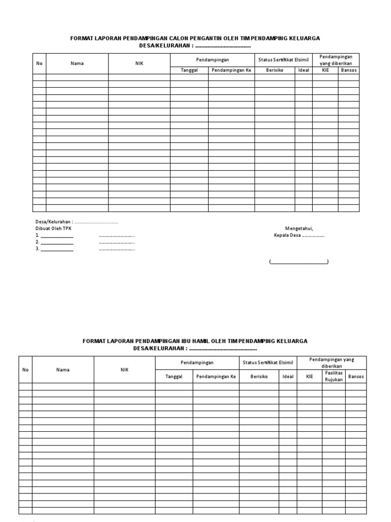 Format Laporan Pendampingan Calon Pengantin Oleh Tim Pendamping Keluarga | PDF