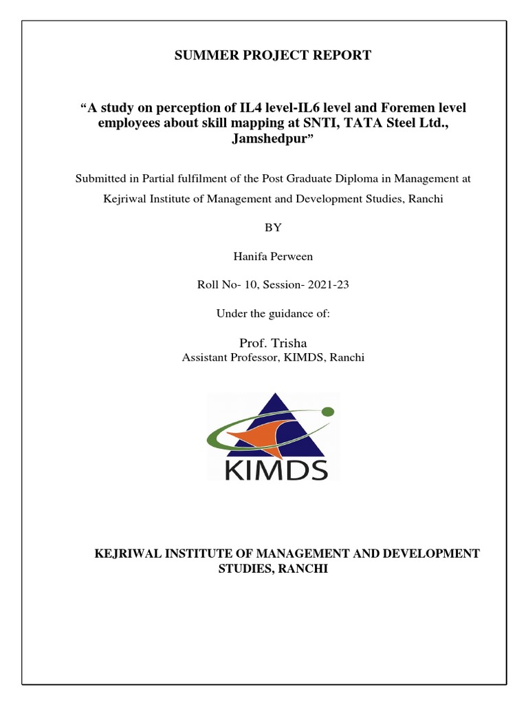 Hanifa Perween TATA STEEL SIP | PDF