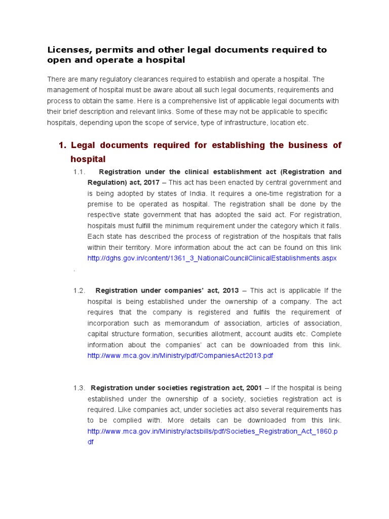 Licenses, Permits and Other Legal Documents Required To Open and ...