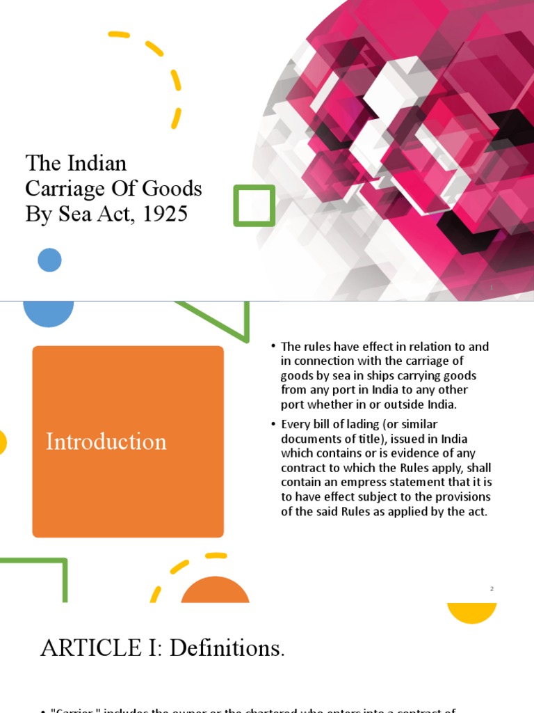Z3 Indian Carriage of Goods by Sea Act, 1925 | PDF | Bill Of Lading ...