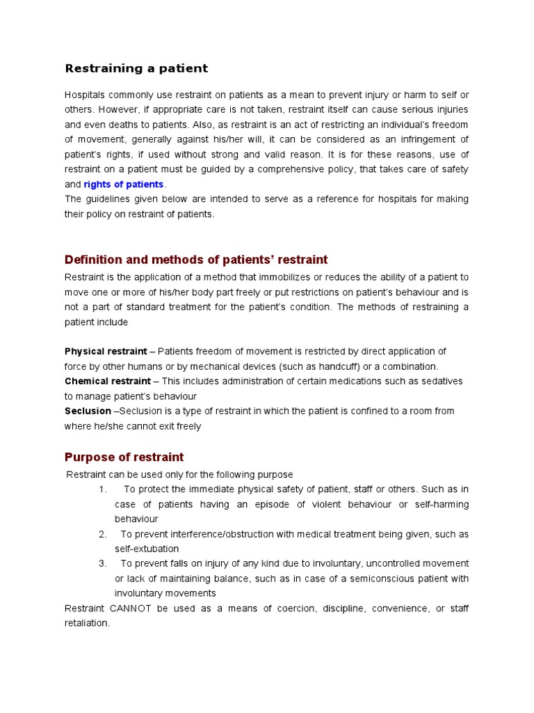 Guidelines for Patient Restraint Use | PDF