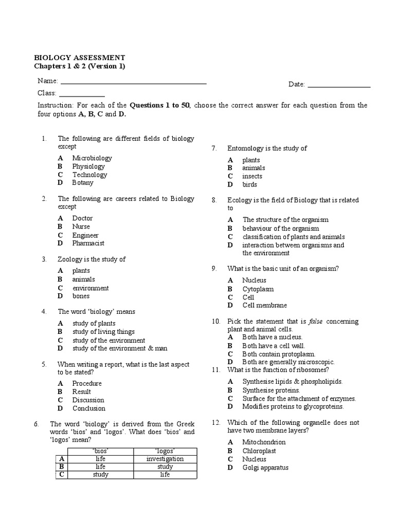 Bio Form 4 Exercise | PDF