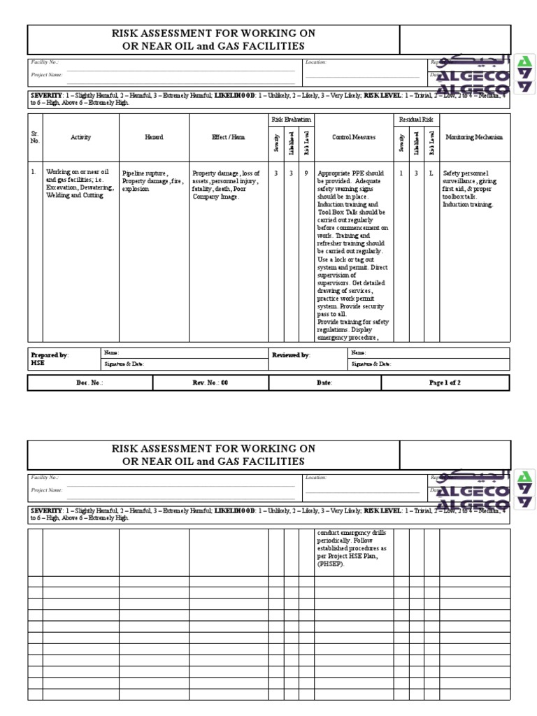 Risk Assessment For Working On or Near Oil and Gas Facilities | Download Free PDF | Risk ...
