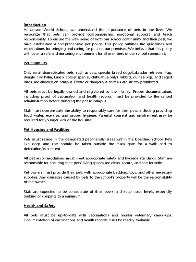 Pet Policy | PDF | Pet | Safety