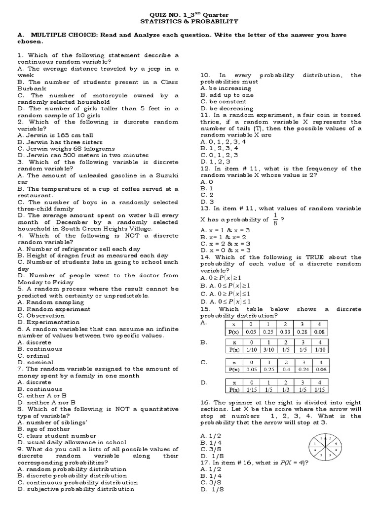 Statistics & Probability Practice Test 1 | Download Free PDF ...