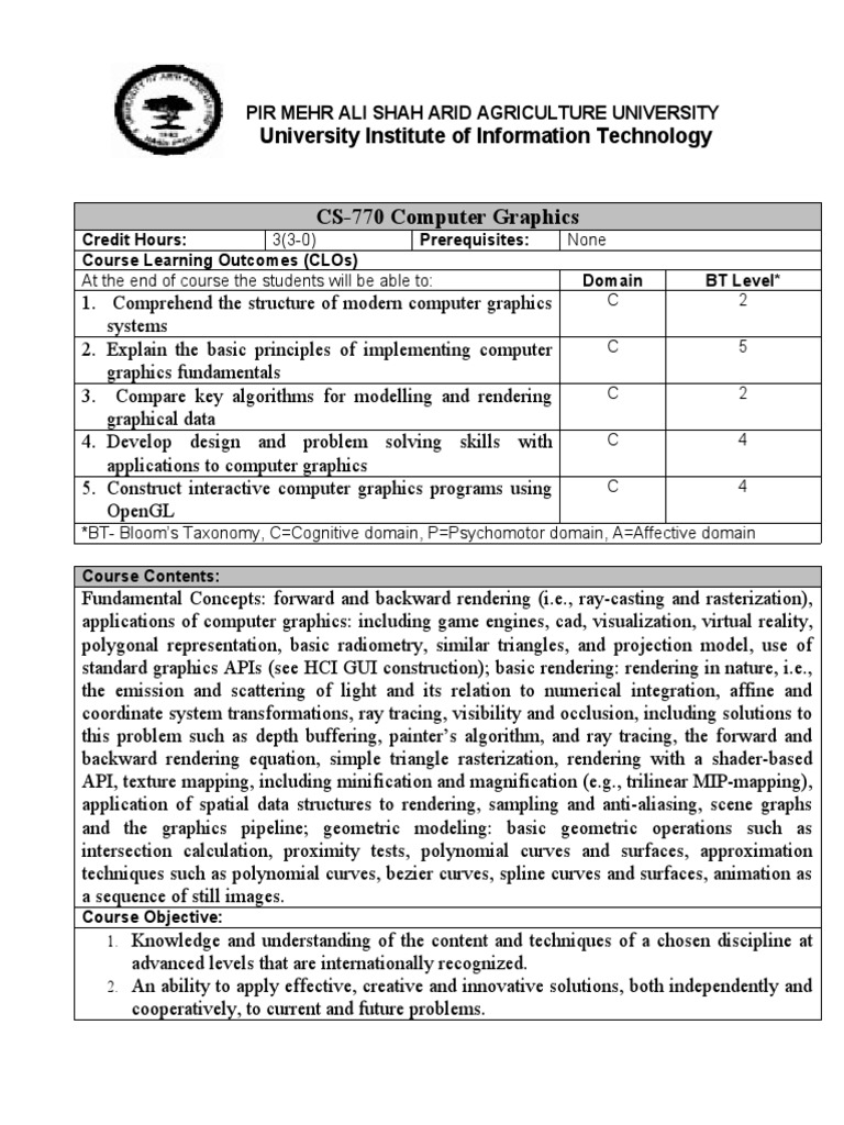 Computer Graphics Outline | PDF