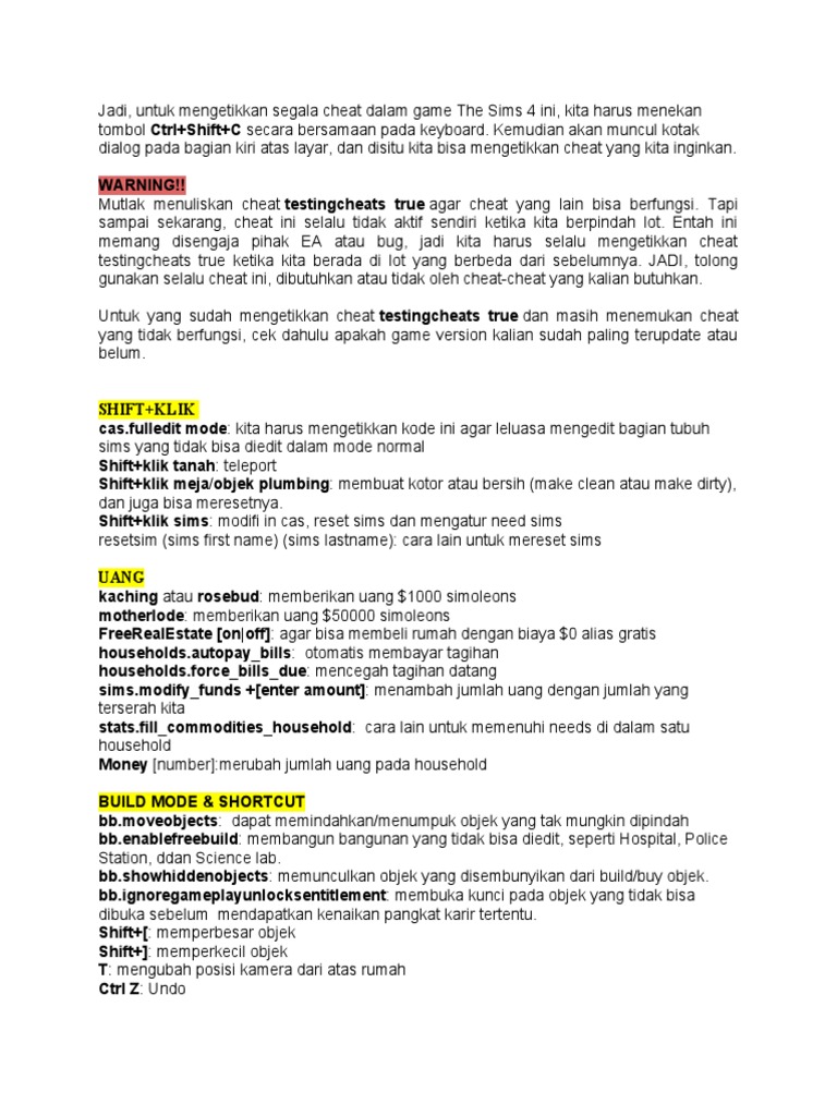 Sims Cheat 1 | PDF