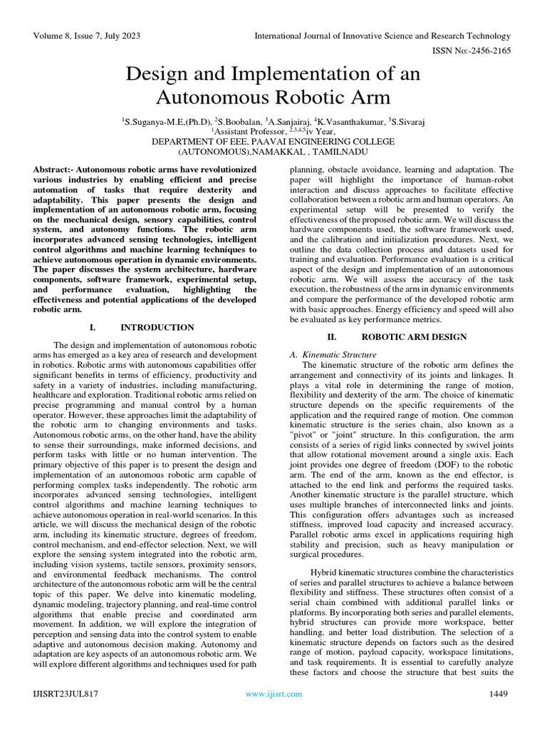 Design and Implementation of An Autonomous Robotic Arm | PDF | Computer Vision | Robotics