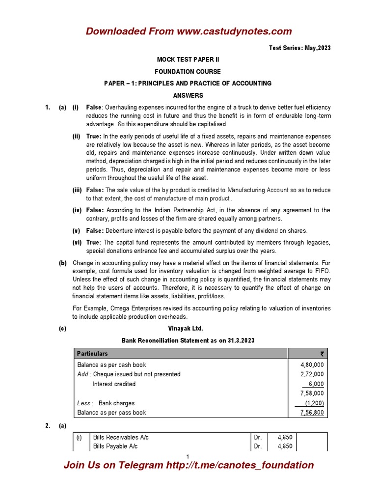 Ca Foundation Accounts A Mtp 2 June 2023 Pdf Expense Banks