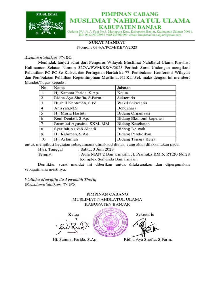 Surat Mandat Muslimat NU | PDF