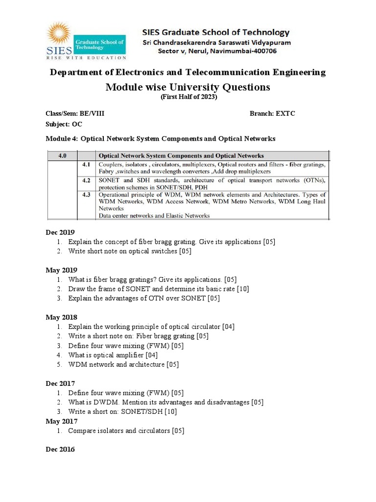 OC Module 4 - Optical Network System Components and Optical Networks | PDF