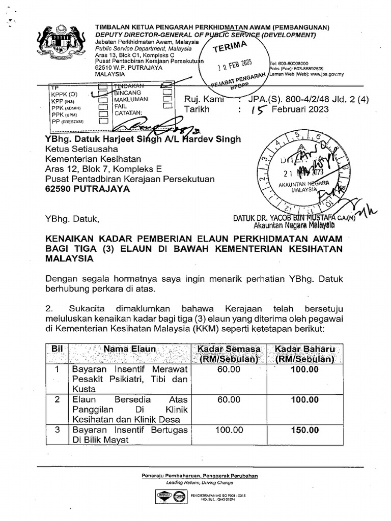 KKM Kenaikan Kadar Pemberian Elaun Perkhidmatan Awam Bagi Tiga (3 ...