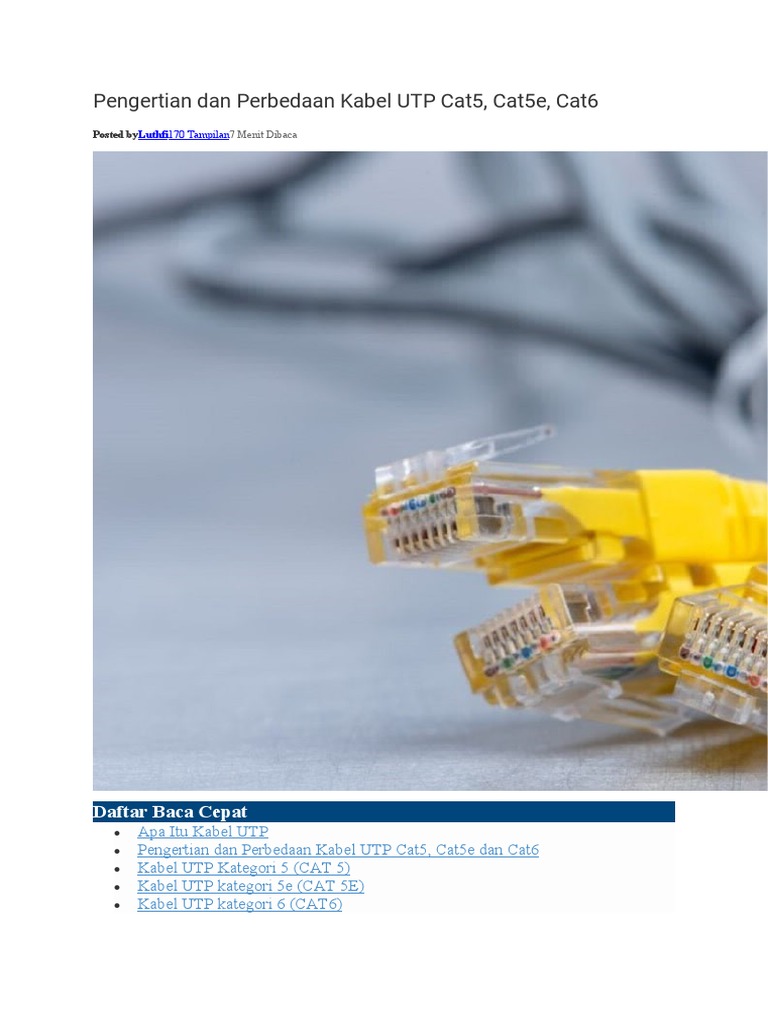 Pengertian Dan Perbedaan Kabel UTP Cat5 J Cat5e J Cat6 | PDF