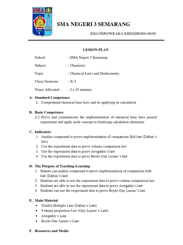 Sma Negeri 3 Semarang: Lesson Plan | PDF | Gases | Oxygen