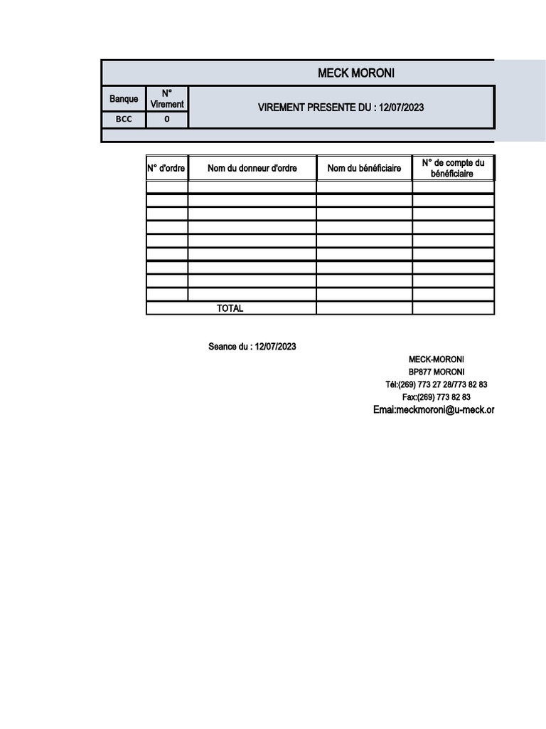 Model Virement Compensation BCC | PDF