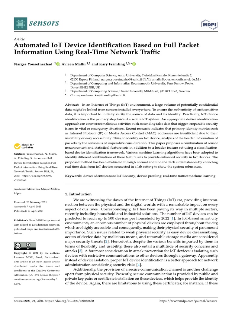 Automated Iot Device Identification Based On Full Packet Pdf