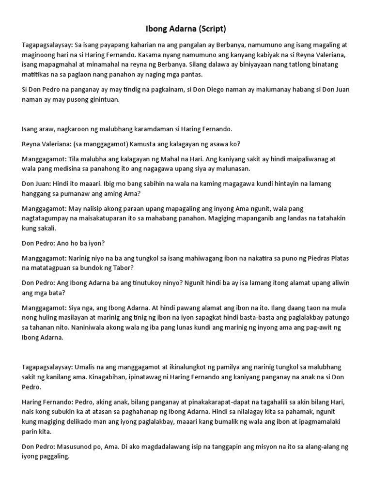Ibong Adarna Script | PDF
