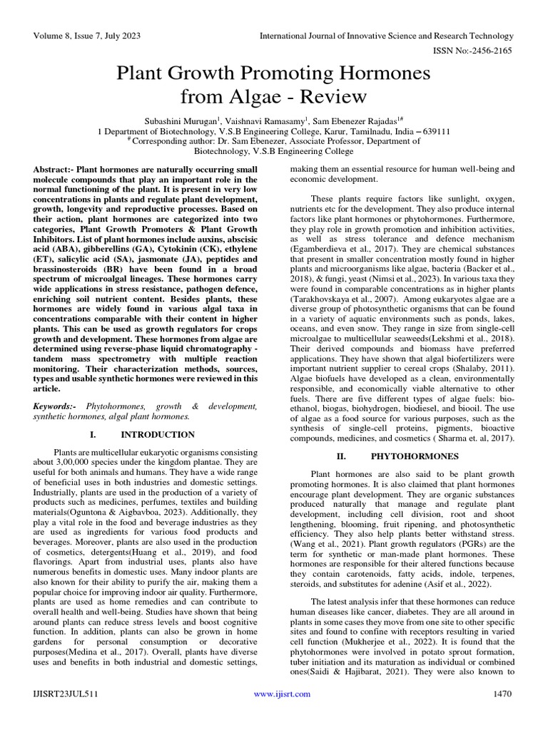 Algal Plant Growth Hormones Review | PDF