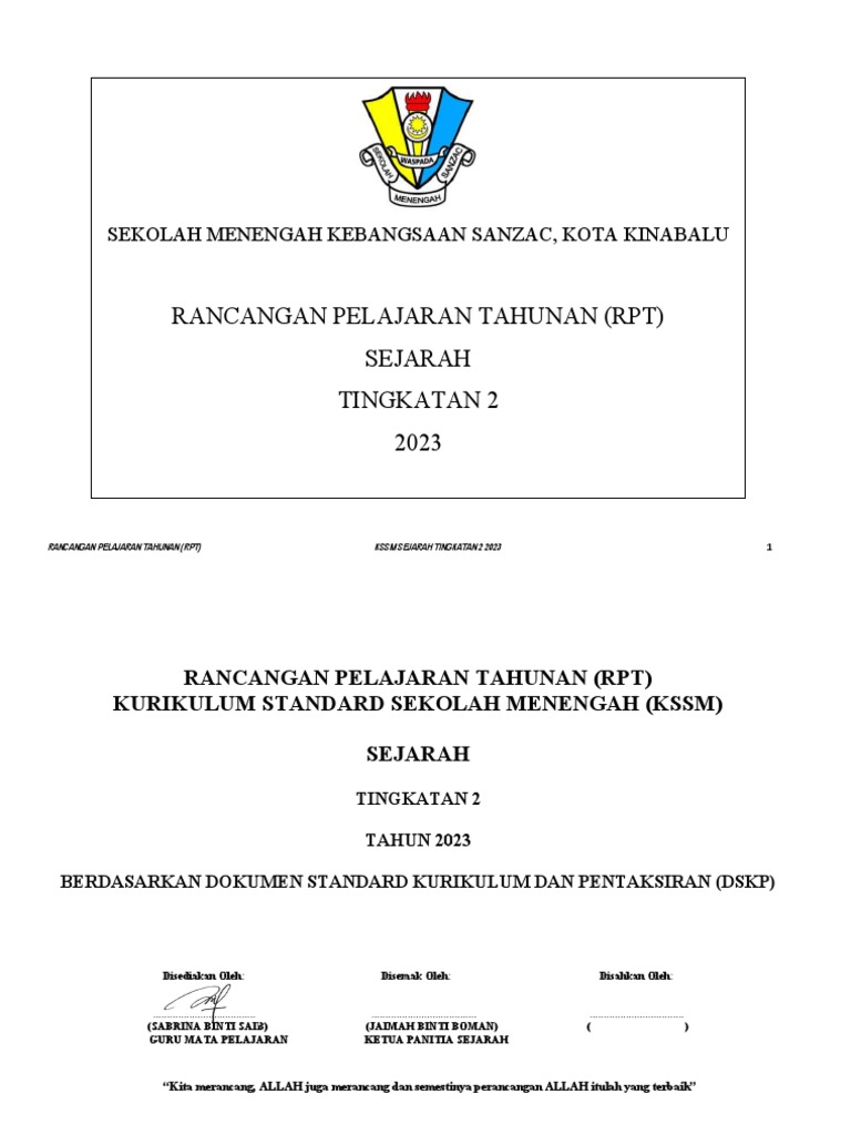 RPT Sej Ting 2 2023 27mac | PDF