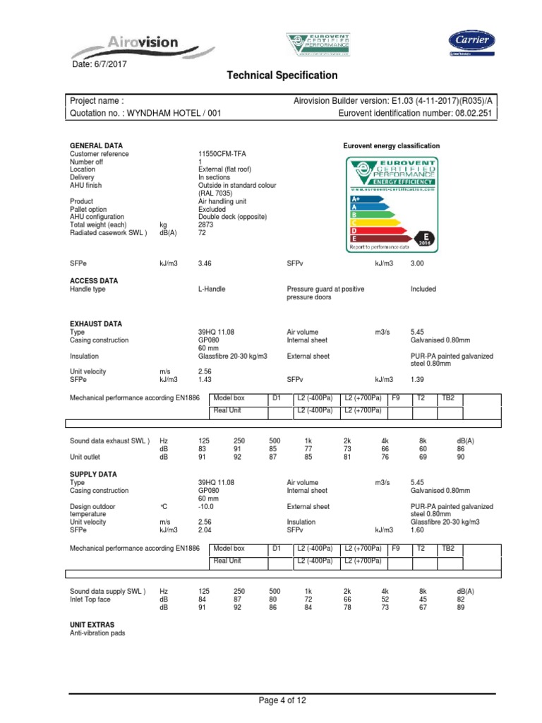 Alarko Ahu Selection | PDF | Pressure | Duct (Flow)