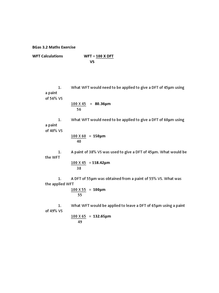 Paint WFT, DFT, and VS Calculations | PDF