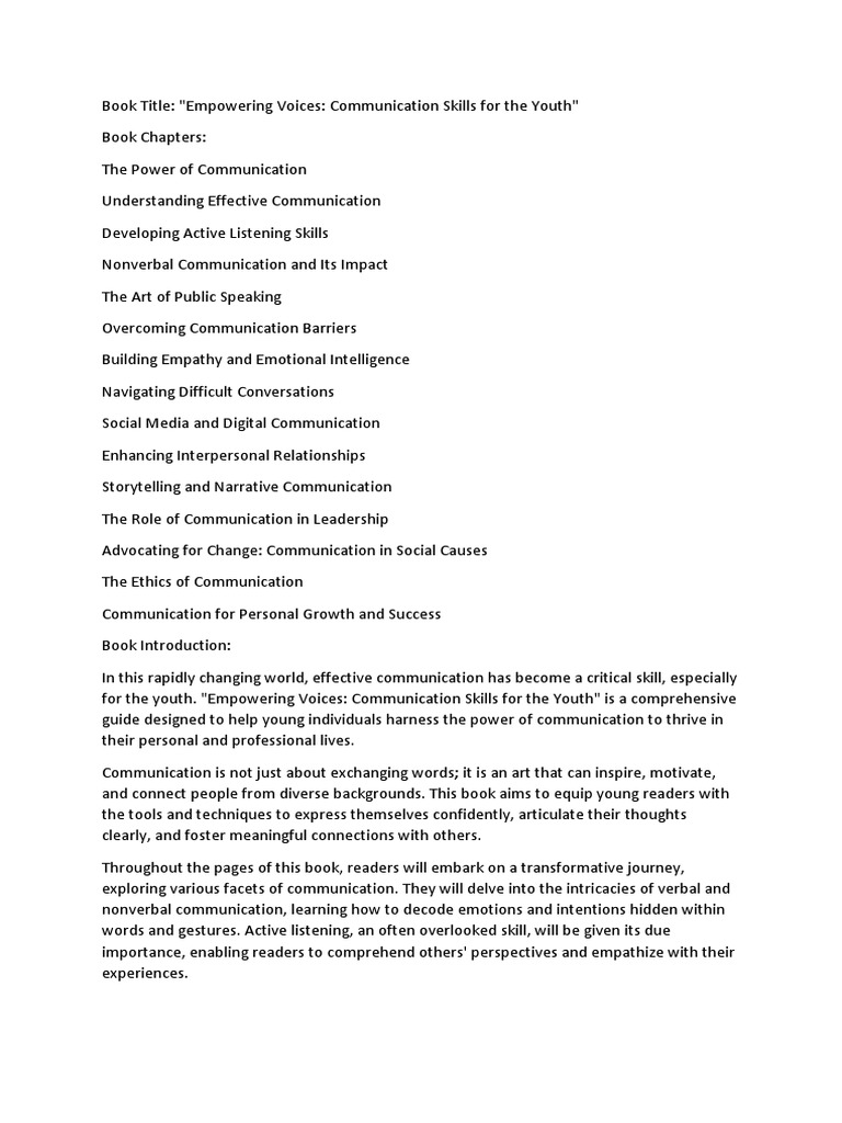 Empowering Voices - Communication Skills For The Youth | PDF