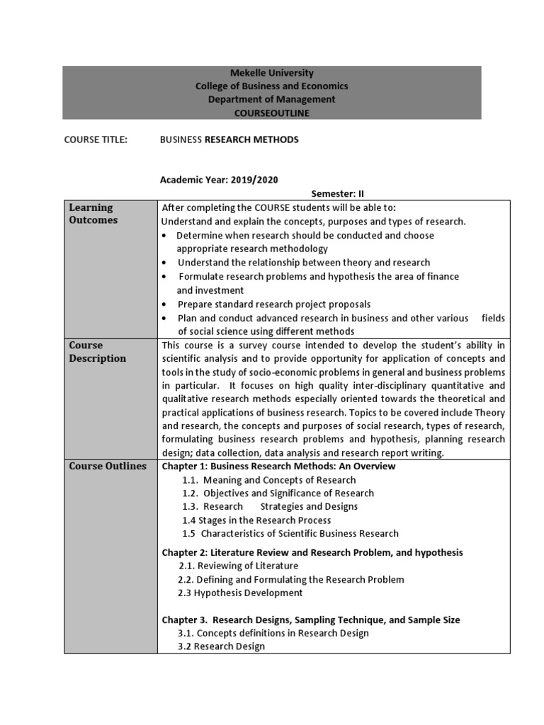 BRM Course Outline-2019-2020 MU | PDF | Methodology | Observation BRM Course Outline-2019-2020 MU | PDF | Methodology | Observation
