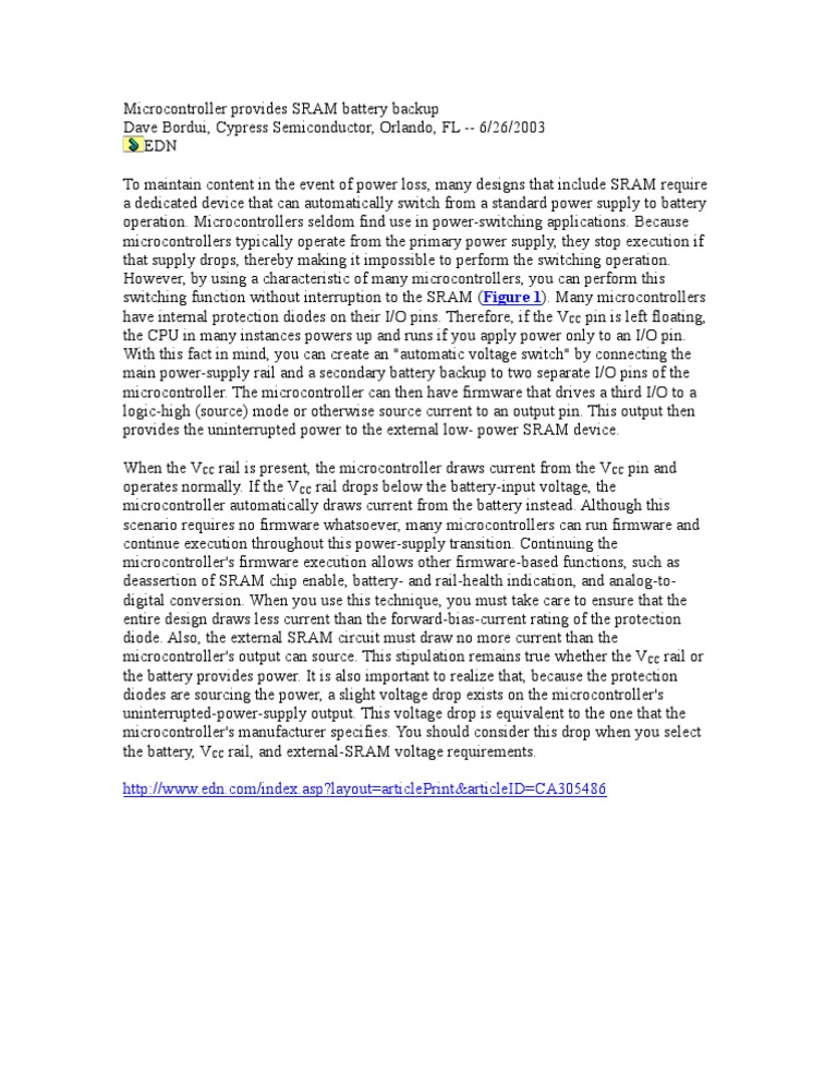 Micro Controller Provides SRAM Battery Backup | PDF | Microcontroller ...
